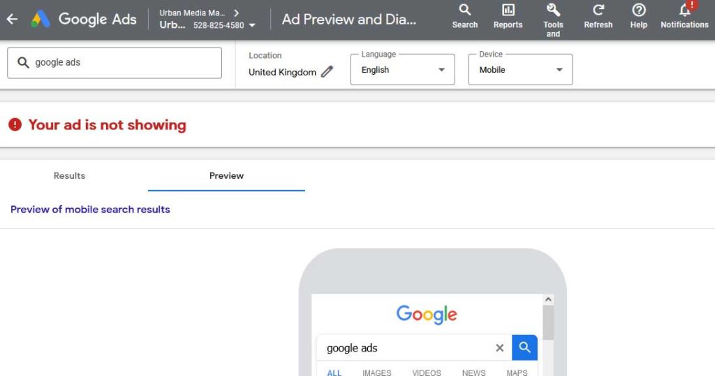 Why are my Google Ads not showing in search | Urban Media